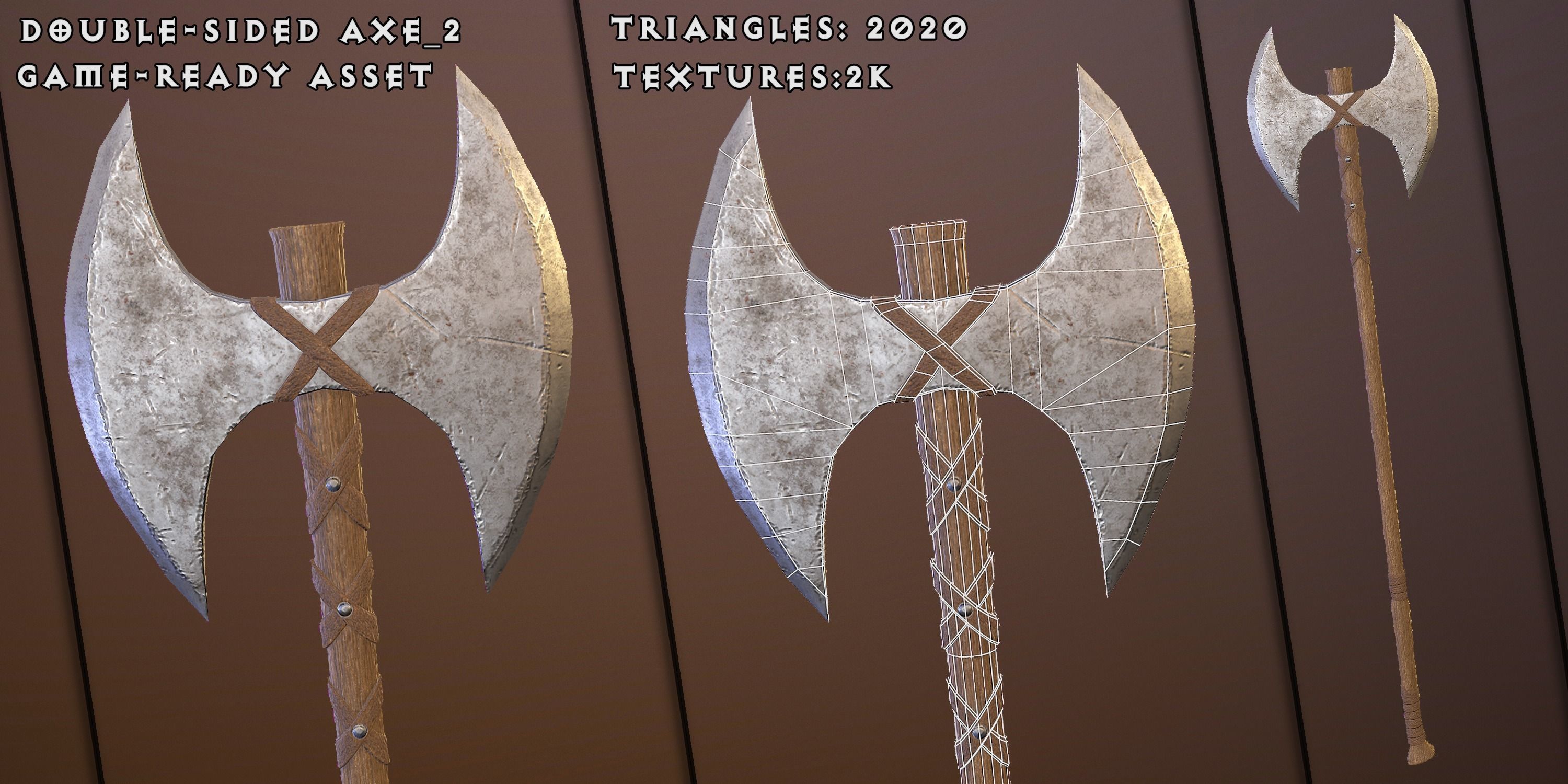 3D model Medieval double-sided axes pack VR / AR / low-poly | CGTrader
