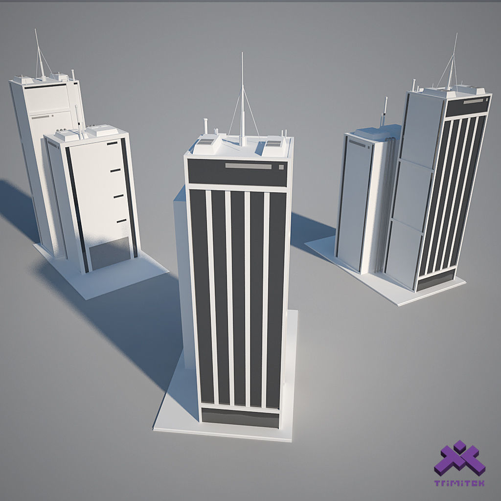 Low Poly Modern Building Set 01 3D Model Collection | CGTrader
