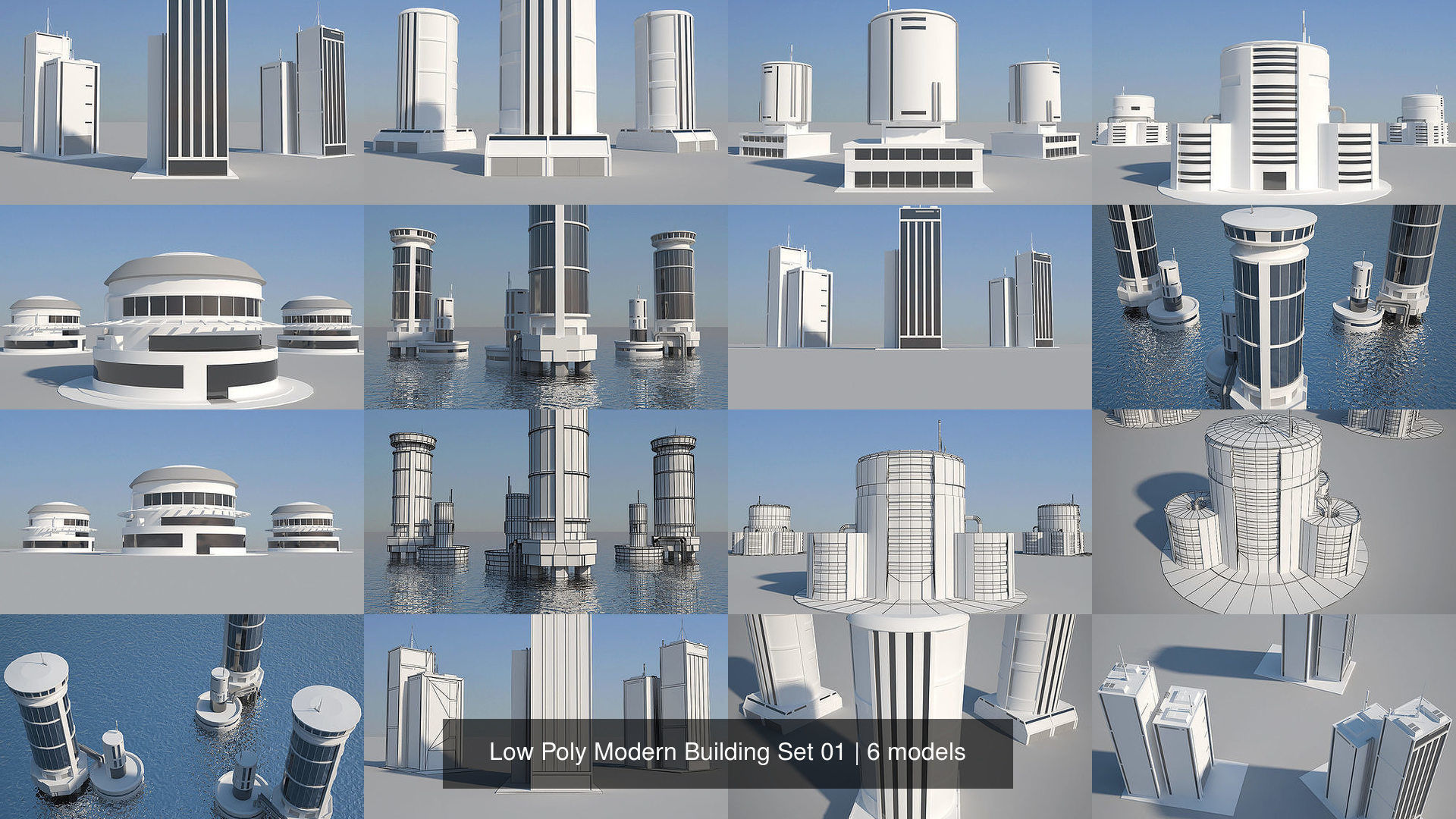 3D Model Collection Low Poly Modern Building Set 01 VR / AR / low-poly ...
