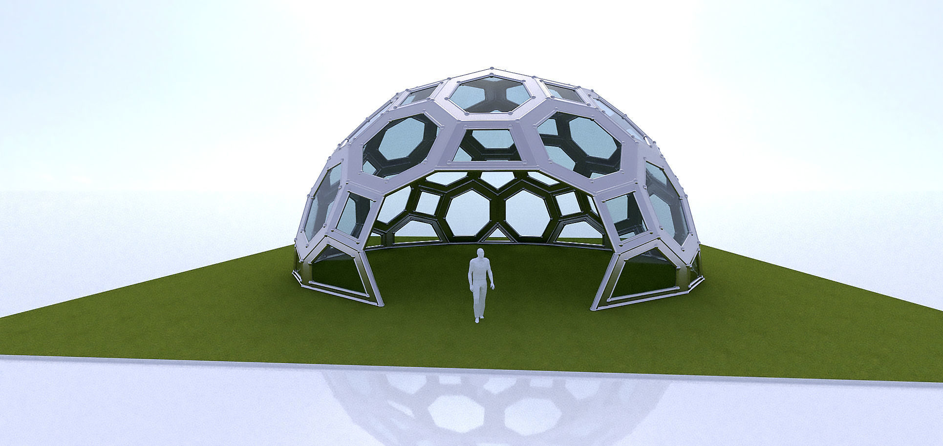 Geodesic Dome with square and pentagonal frame and glass panels 3D ...