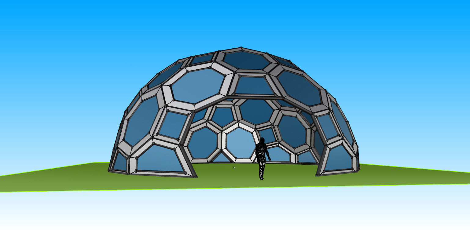 Geodesic Dome with square and pentagonal frame and glass panels 3D ...