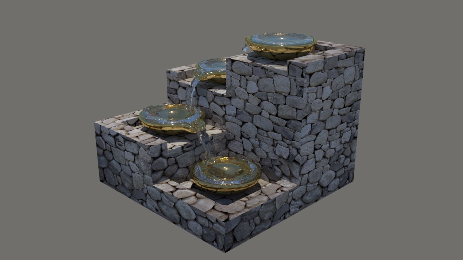 Cascading four bowl water feature 3D model | CGTrader