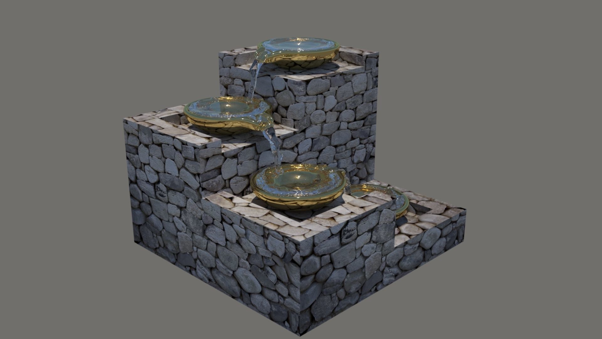 Cascading four bowl water feature 3D model | CGTrader