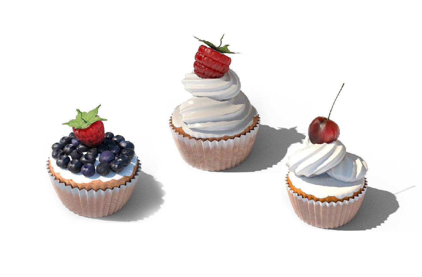 cupcakes 3d model cupcake with blueberries and strawberries 3D model ...