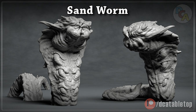 Giant Sand Worm 2 Poses - 3D printable creature 3D print model 3D model ...