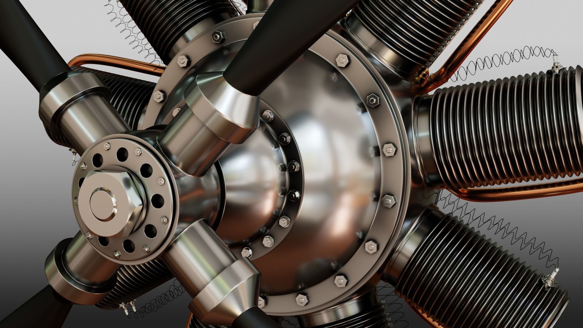 Radial Motor with Piston Mechanism Nose Propellers Anim and Rig 3D ...