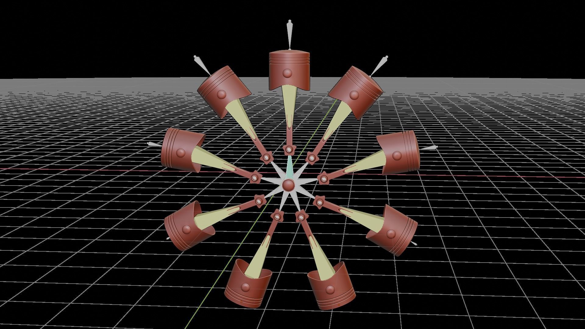 Radial Motor with Piston Mechanism Nose Propellers Anim and Rig 3D ...