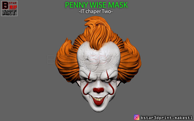 Penny Wise Mask - IT chapter Two 3D model 3D printable | CGTrader