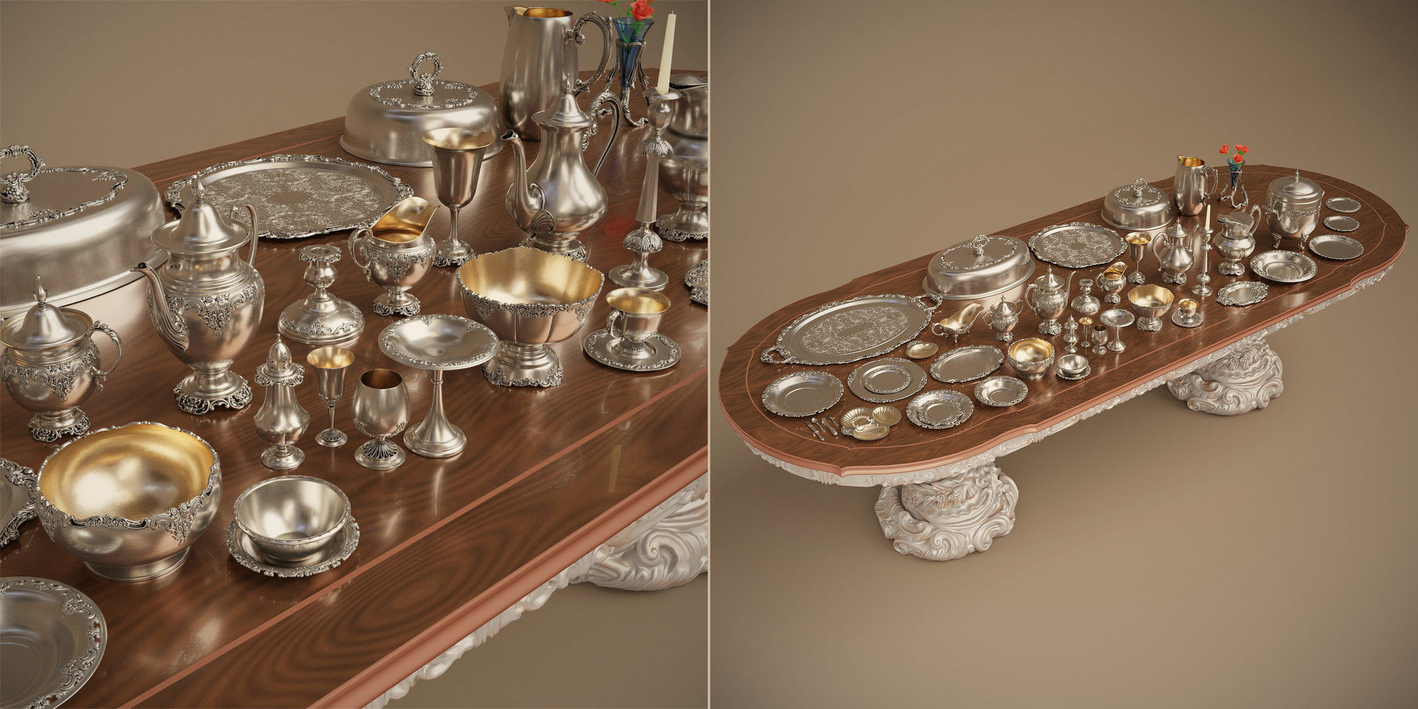 Midpoly 44 items Holloware service set 3D model | CGTrader