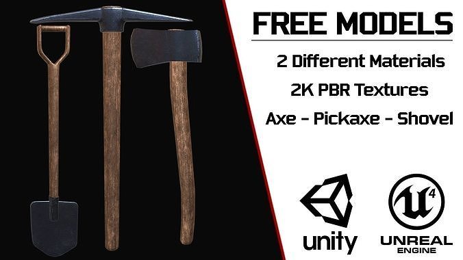 Free Tools Pack Axe Shovel Pickaxe free VR / AR / low-poly 3D model ...