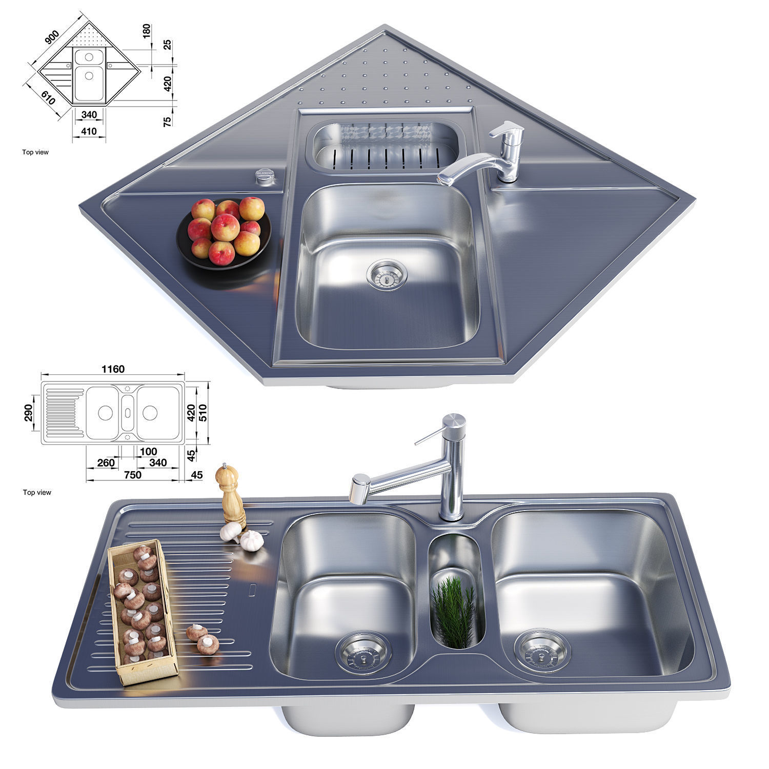 Kitchen Sinks 3D model | CGTrader