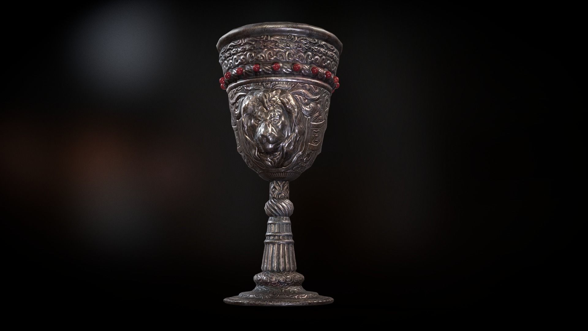 3D model The Old Goblet with lion design and red stones VR / AR / low ...