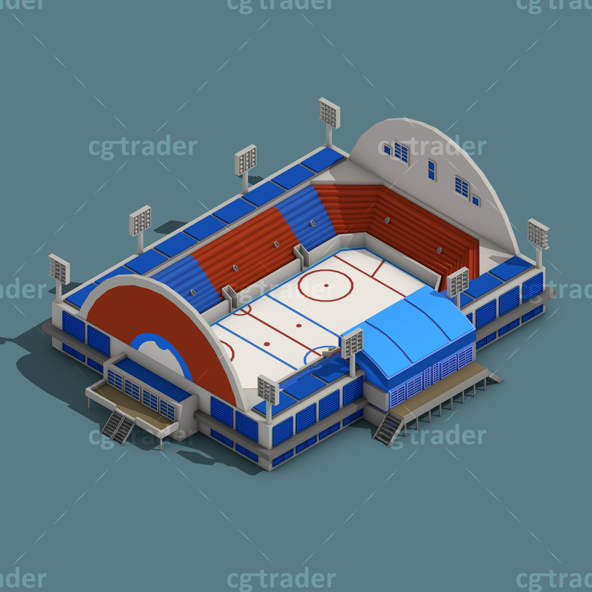 3D model Low Poly Stadium Set Isometric Icon VR / AR / low-poly | CGTrader