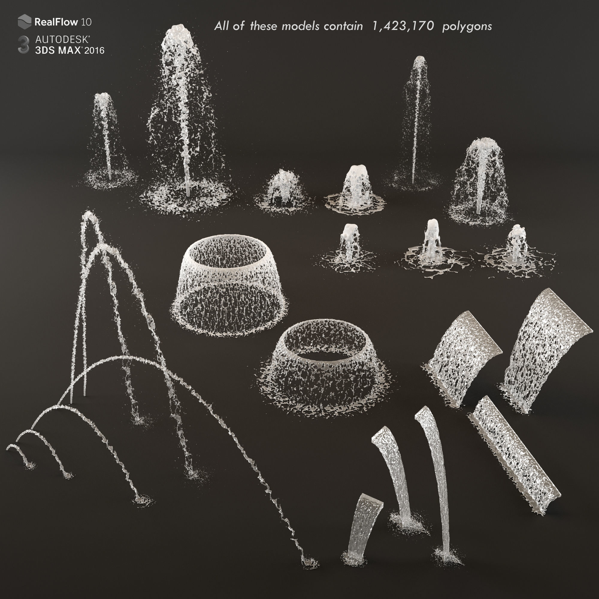 Collection fountain waterfall 3D model | CGTrader