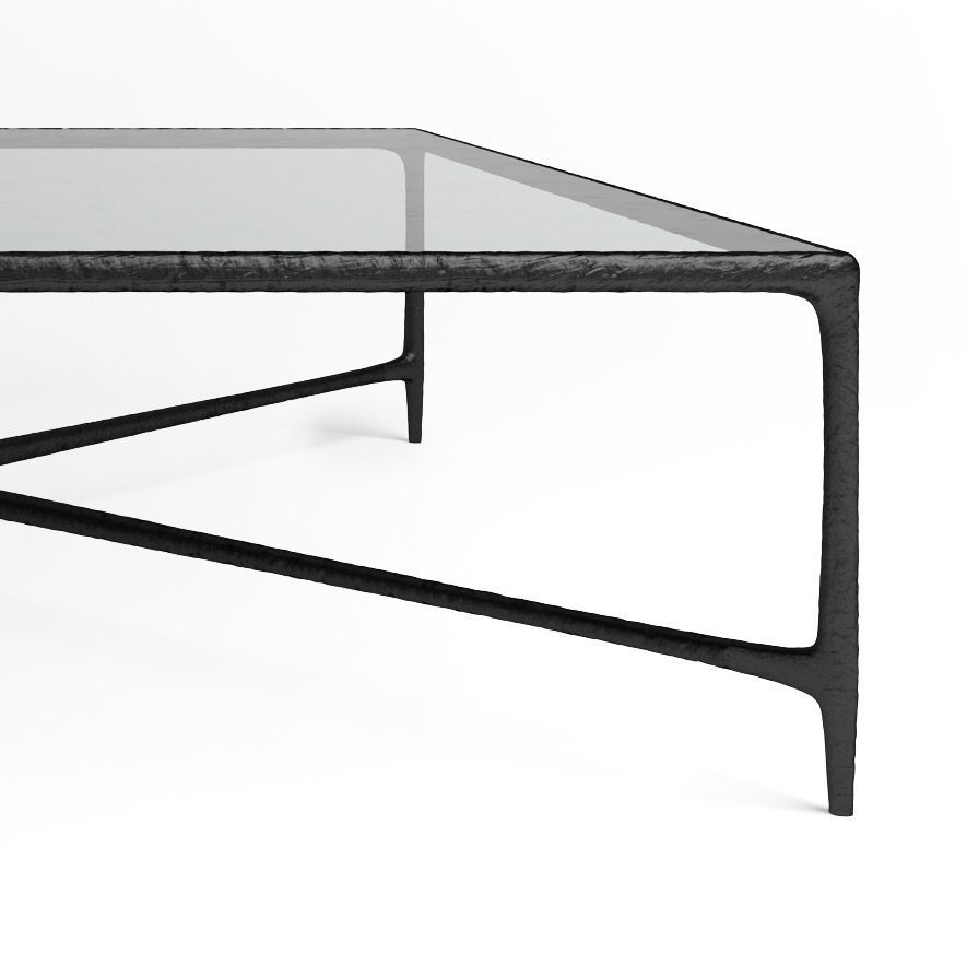 Thaddeus forged iron and glass rectangular coffee table 3D model | CGTrader