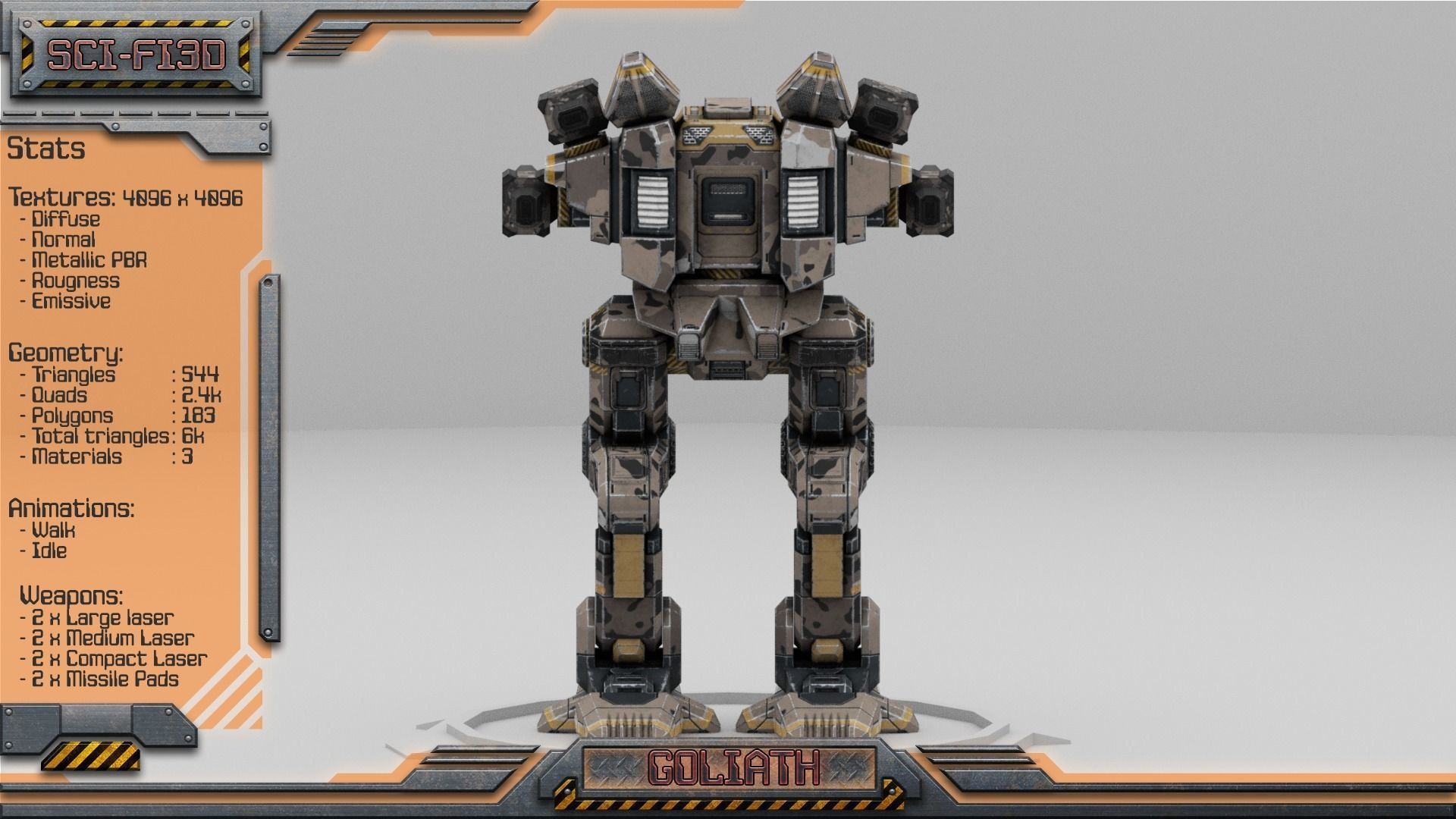 3D model Goliath BattleMech VR / AR / low-poly | CGTrader
