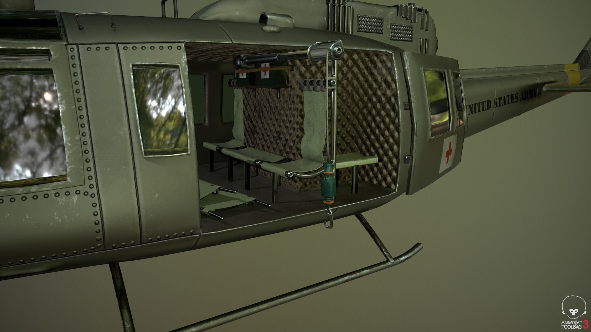 Huey Medevac Bell UH-1H 3D model rigged | CGTrader