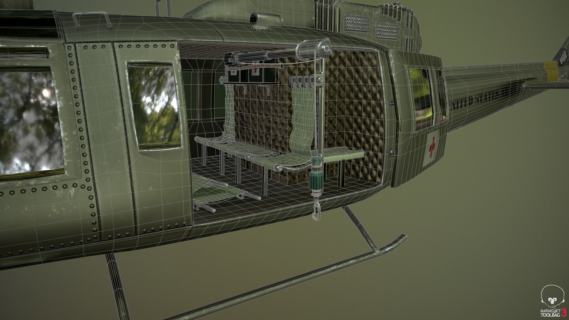 Huey Medevac Bell UH-1H 3D model rigged | CGTrader