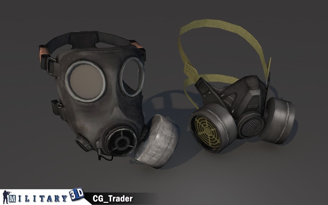 Gas mask lowpoly collection pack 3d model game-ready