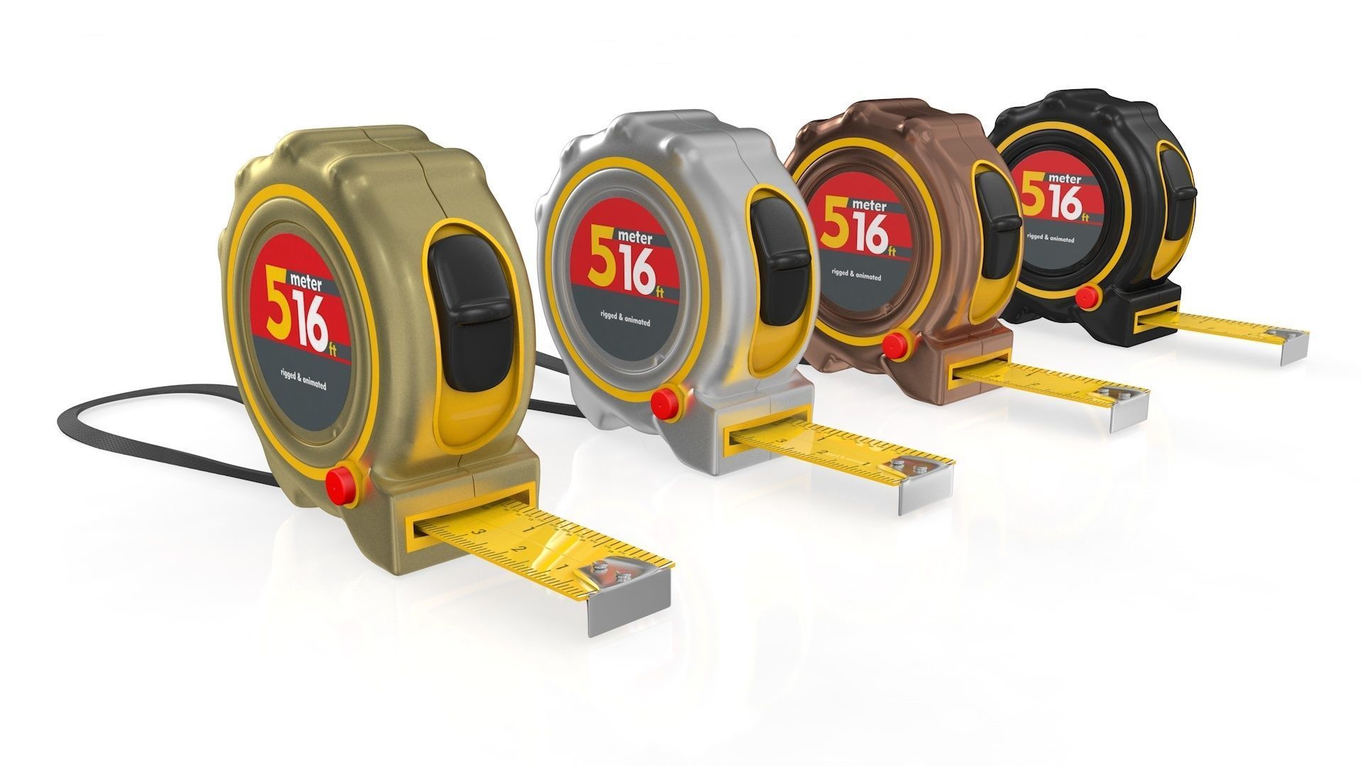 Realistic Tape Measure Animated Meter and Inch 3D model animated rigged ...