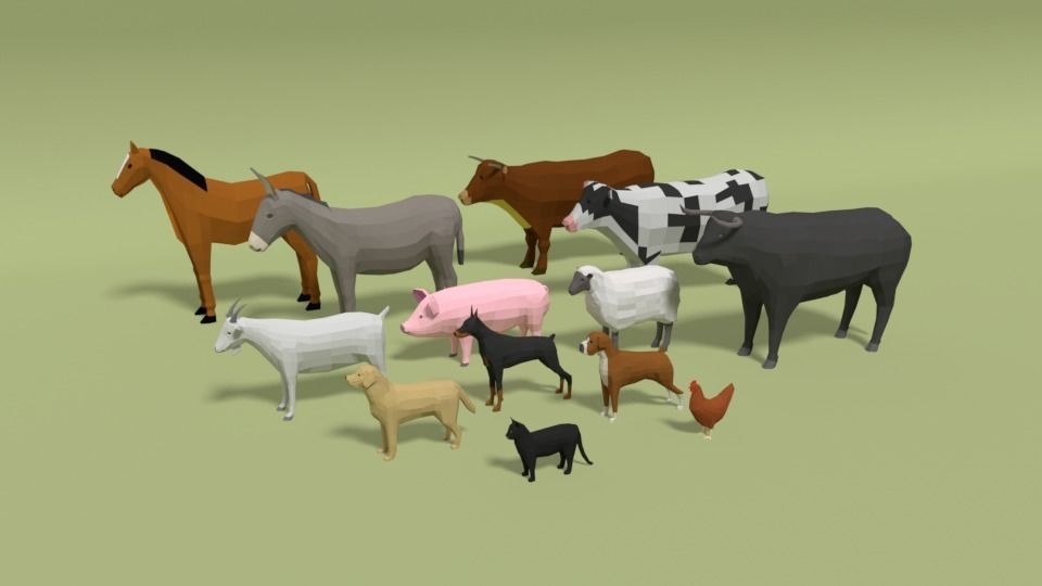 Low Poly Domestic Animals Collection | CGTrader