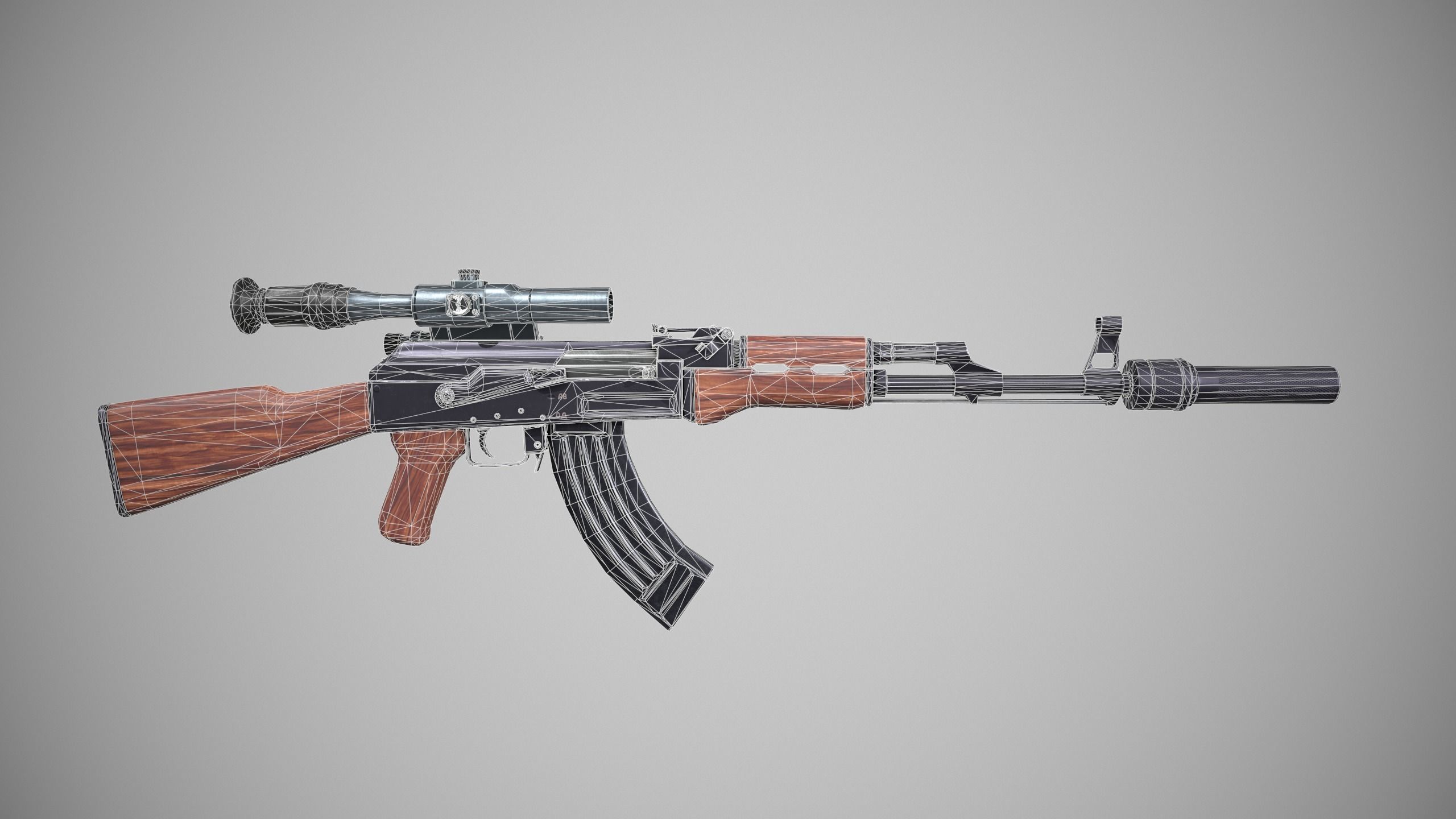3D model Low-poly AK-47 Custom with body kits for games or scenes VR ...