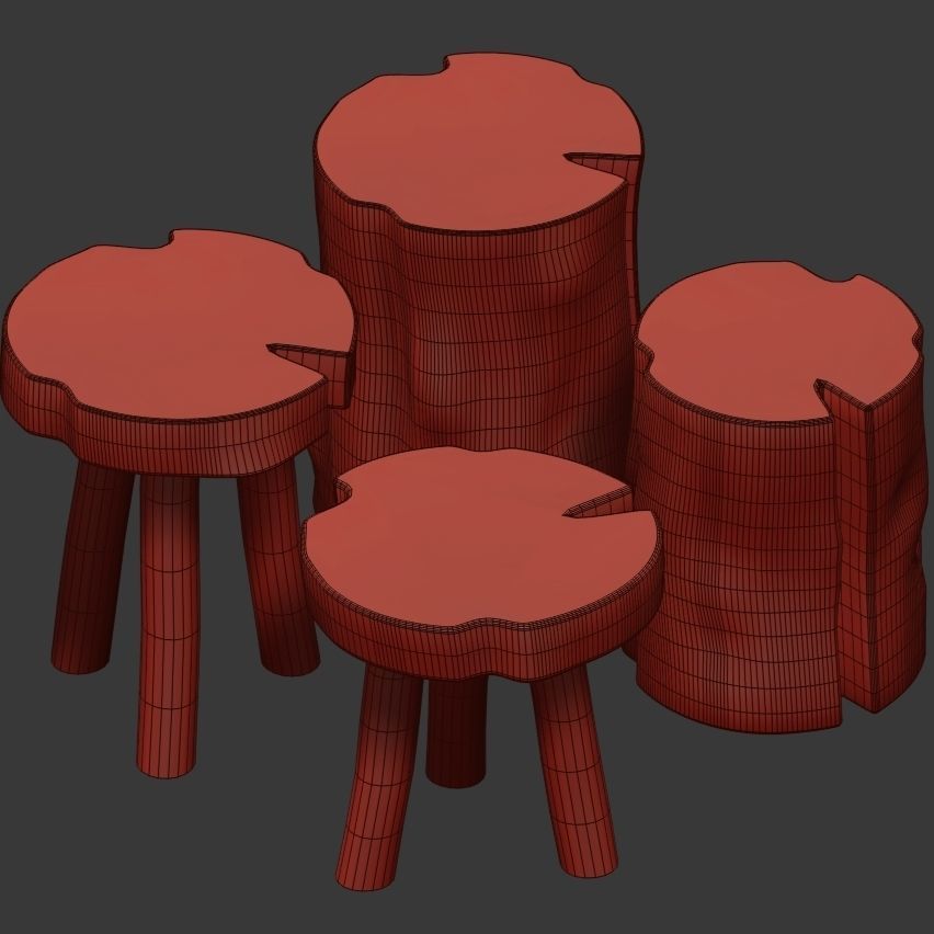 Coffee tables made of stumps and slab 3D model | CGTrader