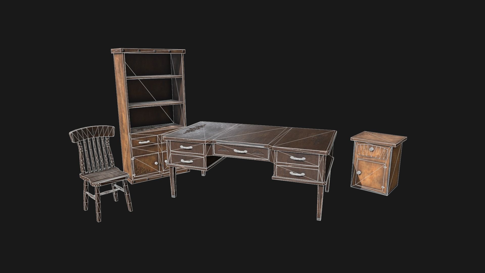 3D model Low Poly Table Chair Cupboard Stand props VR / AR / low-poly ...