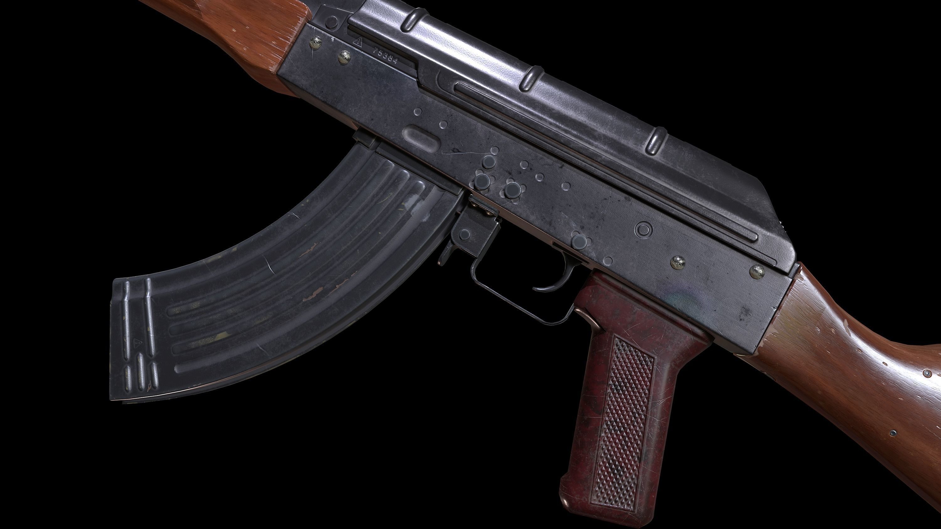 3D model Low poly AK-47 with high resolution model and PBR textures VR ...