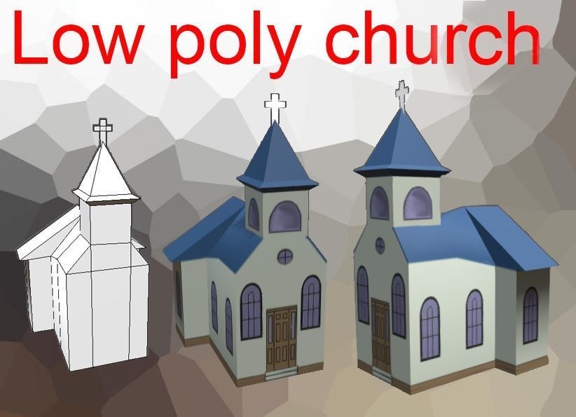 Church Low-poly 3D model with roof free VR / AR / low-poly 3D model ...