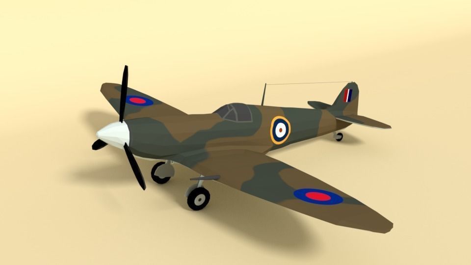 3D asset Low Poly Cartoon Supermarine Spitfire MKII