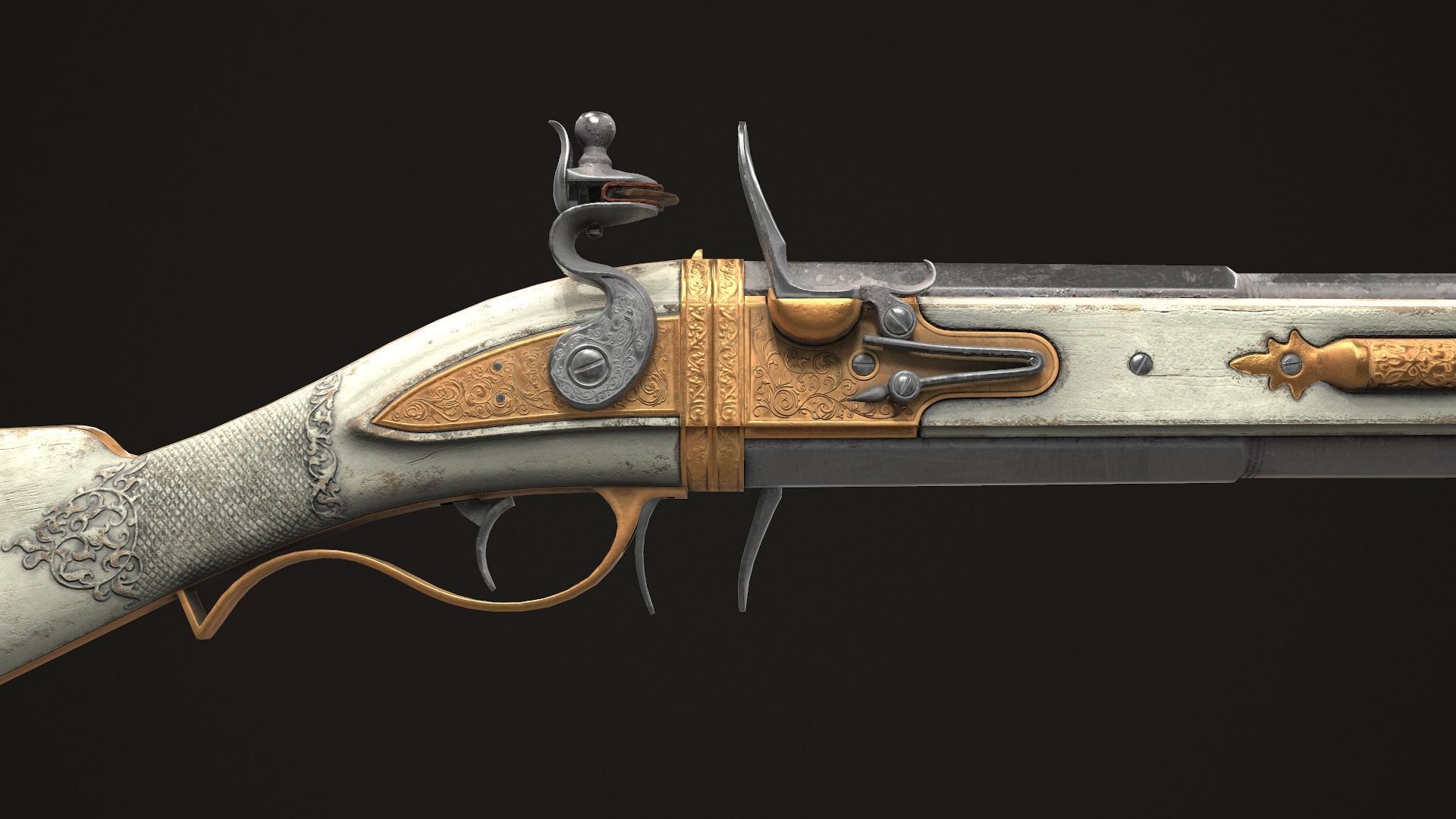 3D model Double-barreled Flintlock Rifle White VR / AR / low-poly ...