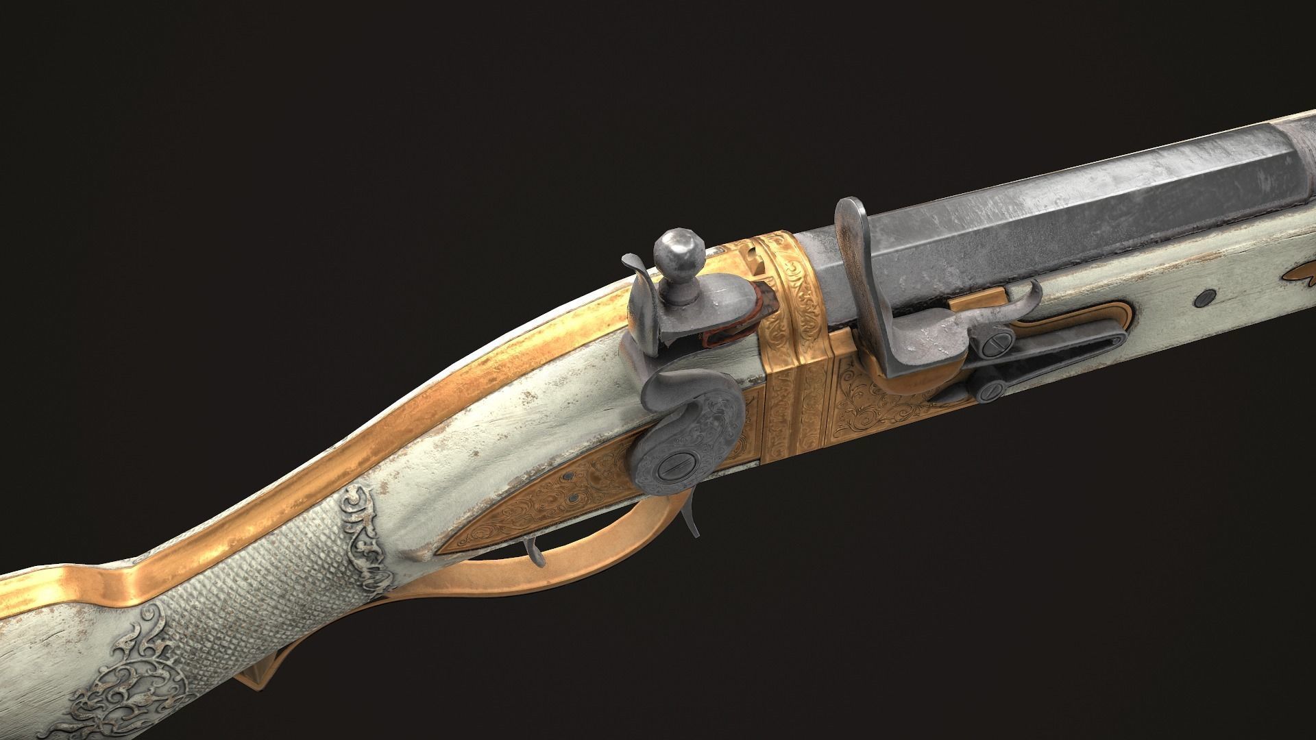 3D model Double-barreled Flintlock Rifle White VR / AR / low-poly ...