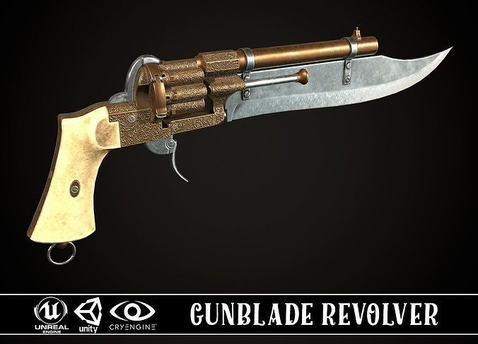 3D model Gunblade Revolver Gilded VR / AR / low-poly | CGTrader
