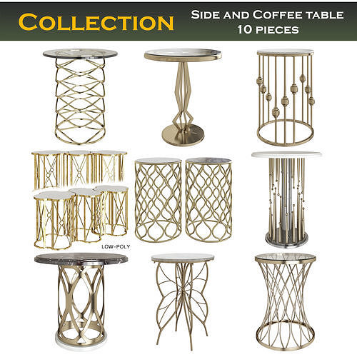 3D model Side and Coffee table low poly 3d model collection VR / AR ...