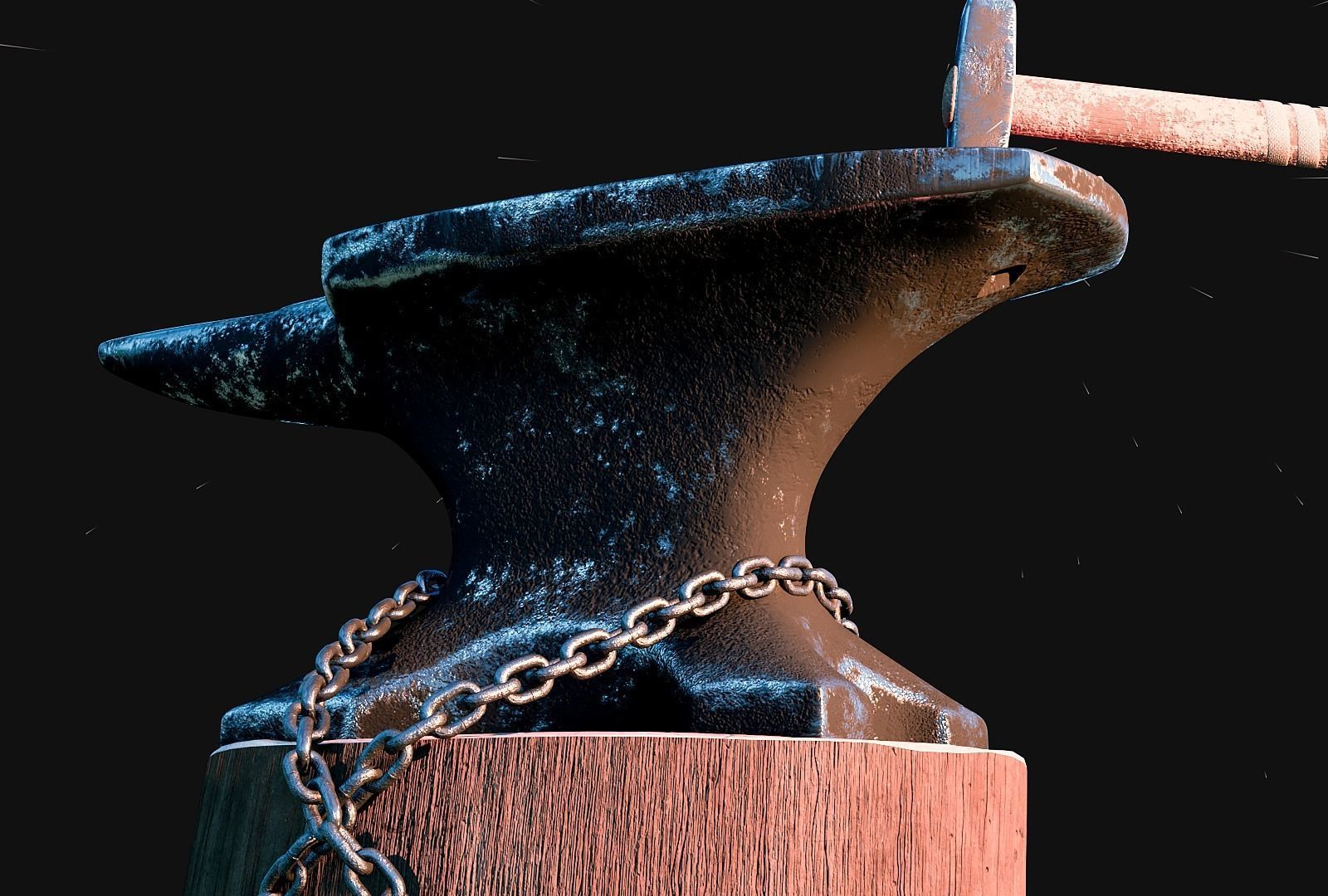 3D model Rusty anvil and hammer - particle sparks VR / AR / low-poly ...