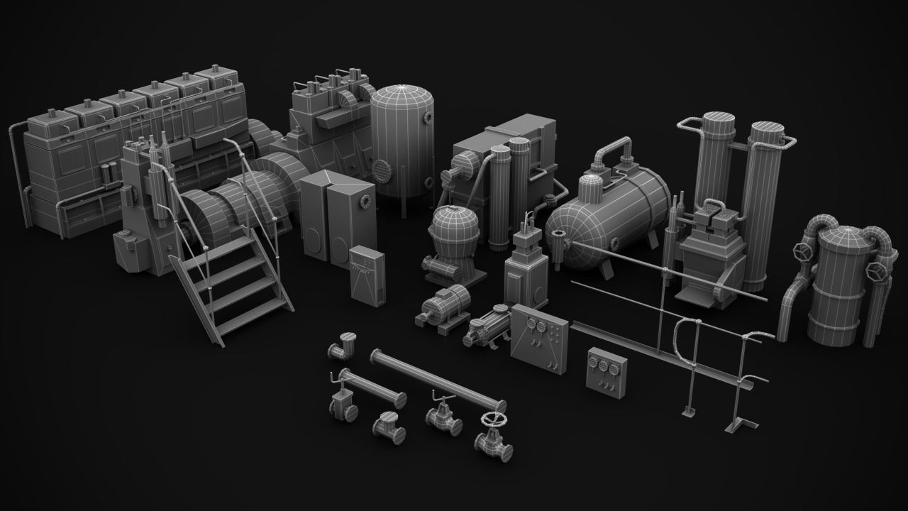 3D model Low poly machinery models pack VR / AR / low-poly | CGTrader