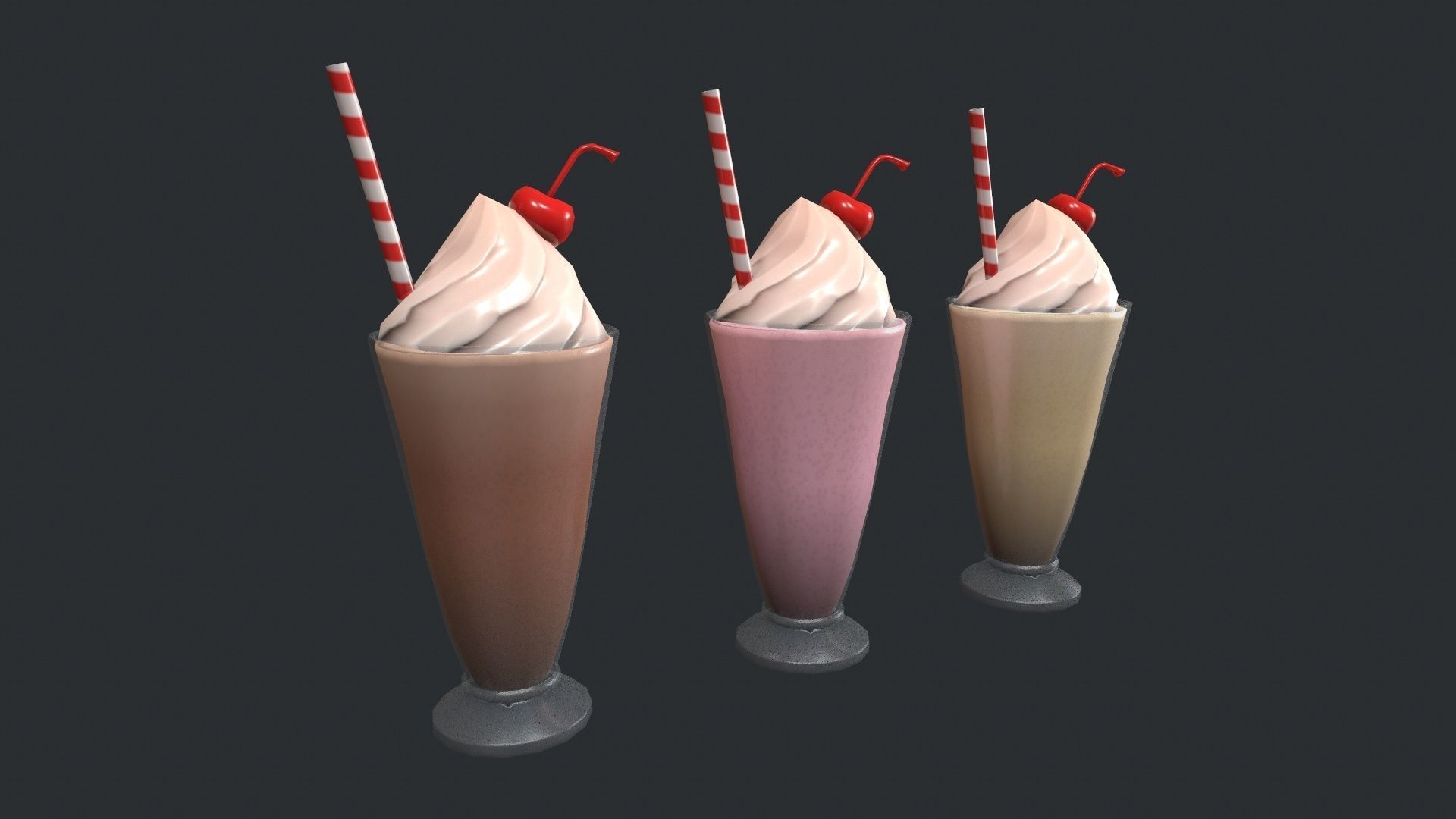 3D model Chocolate - Vanilla - Strawberry Milkshake VR / AR / low-poly ...