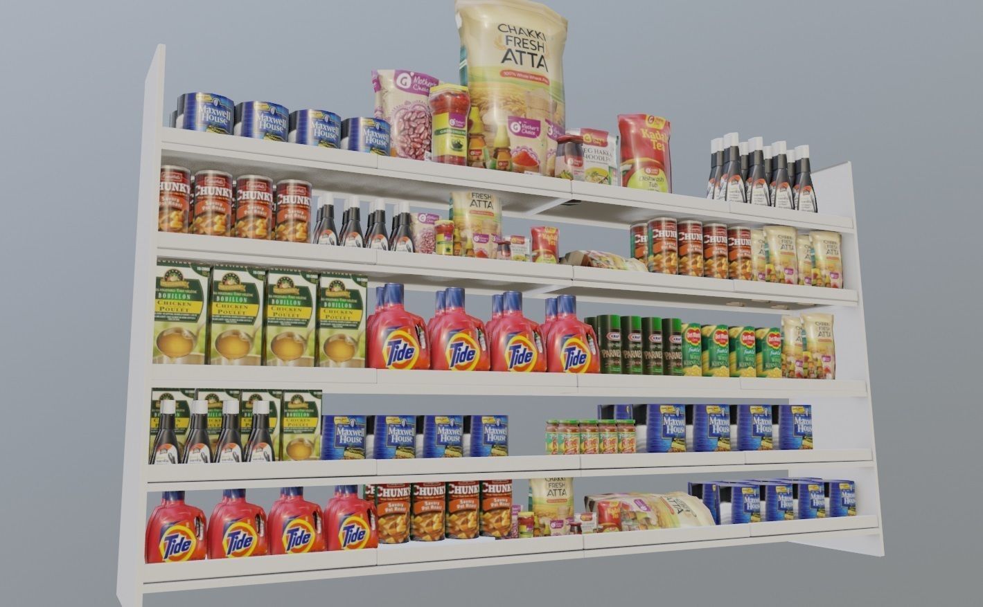 3D model supermarket aisle and products with textures VR / AR / low ...
