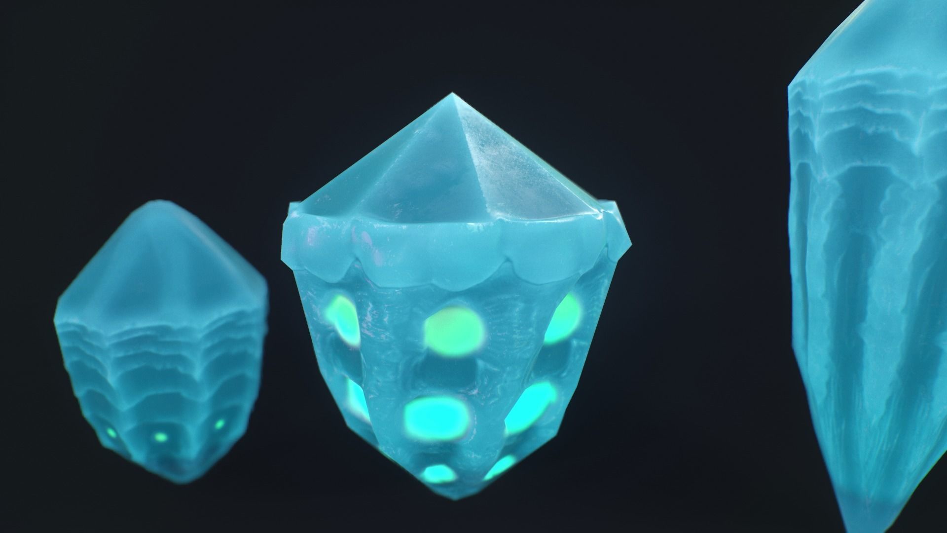 3D model alien crystals glow in the dark 3 pieces VR / AR / low-poly ...