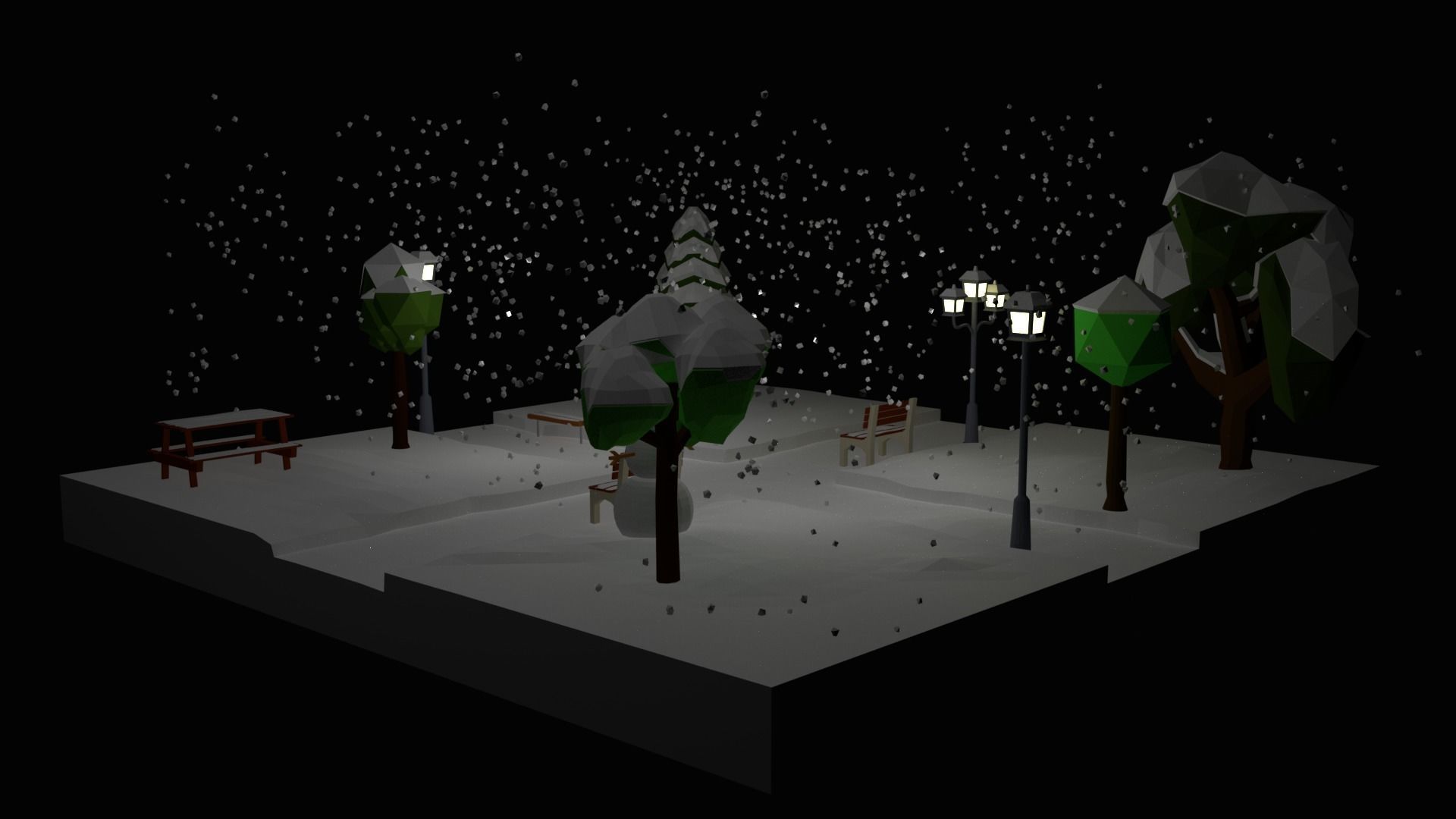 3D model Low Poly Cartoon Winter Park at Night VR / AR / low-poly ...