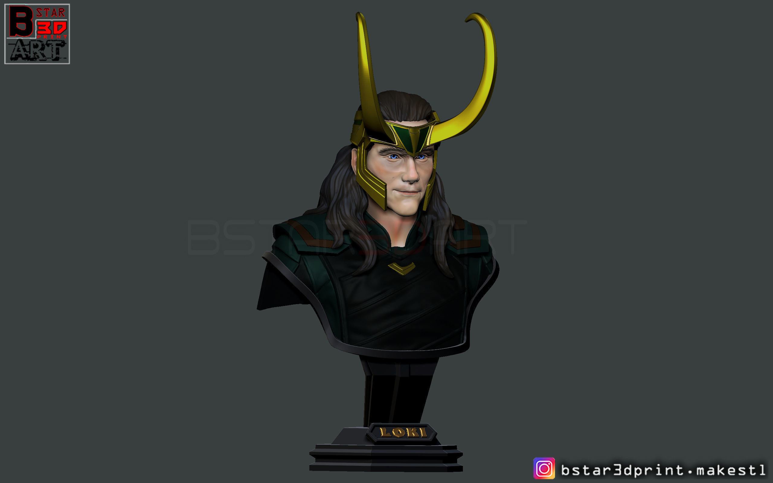 LOKI Bust With Helmet - Tom Hiddleston - - Marvel - Avenger 3D model 3D ...