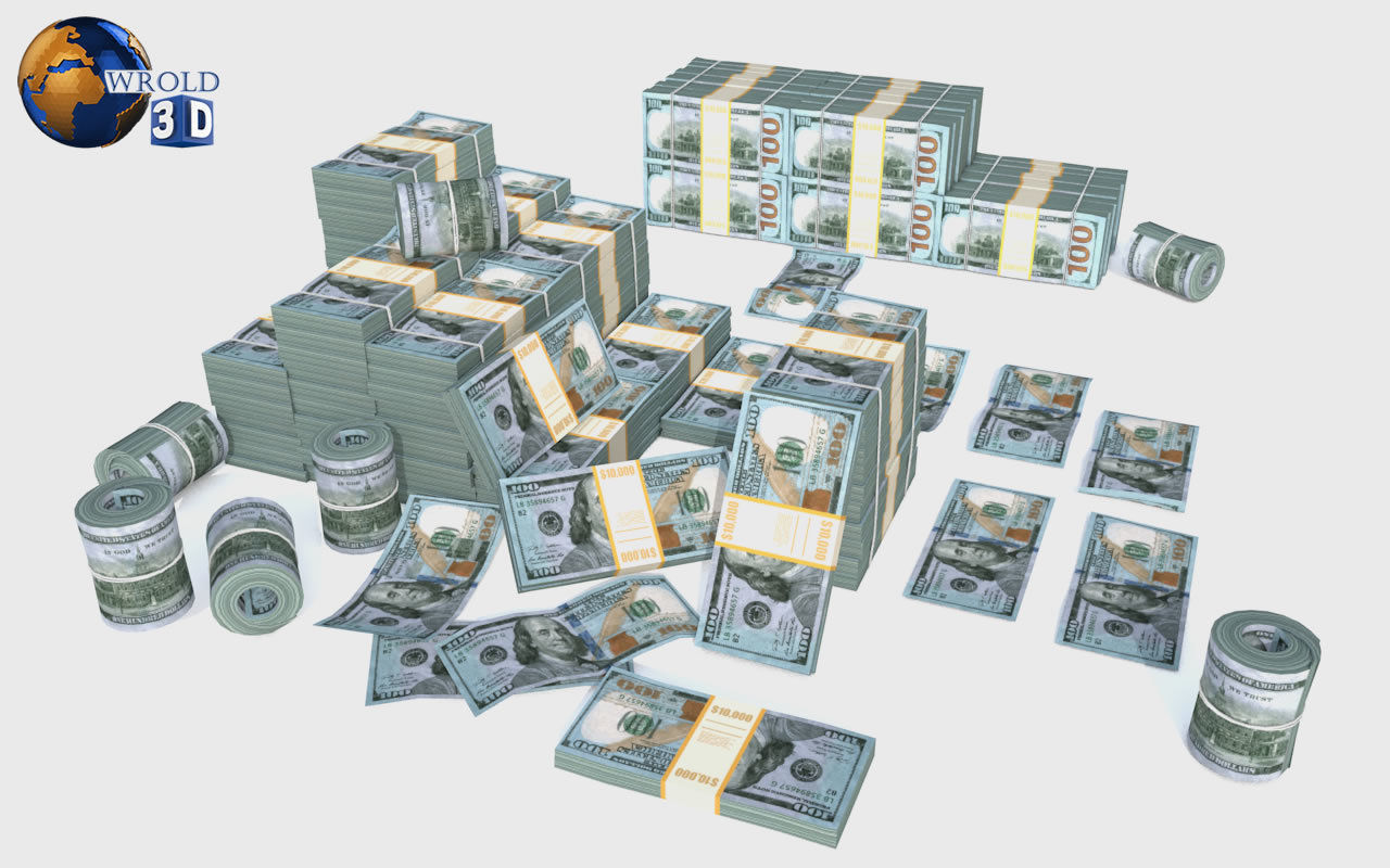 3D model Lowpoly American Dollar Currency Pack 3d model VR / AR / low ...