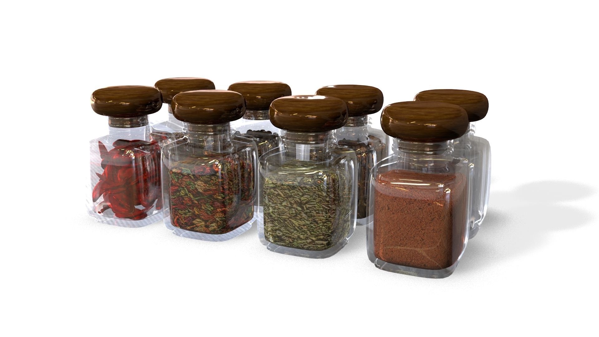 Spice five glass bottles of spices 3D model | CGTrader