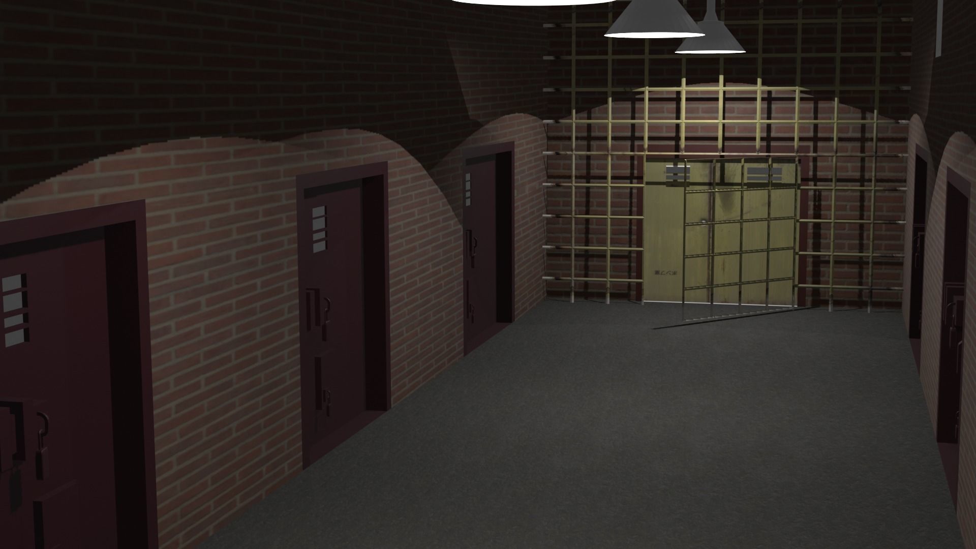 The Prision prison hallway with lights and brick walls free 3D model ...
