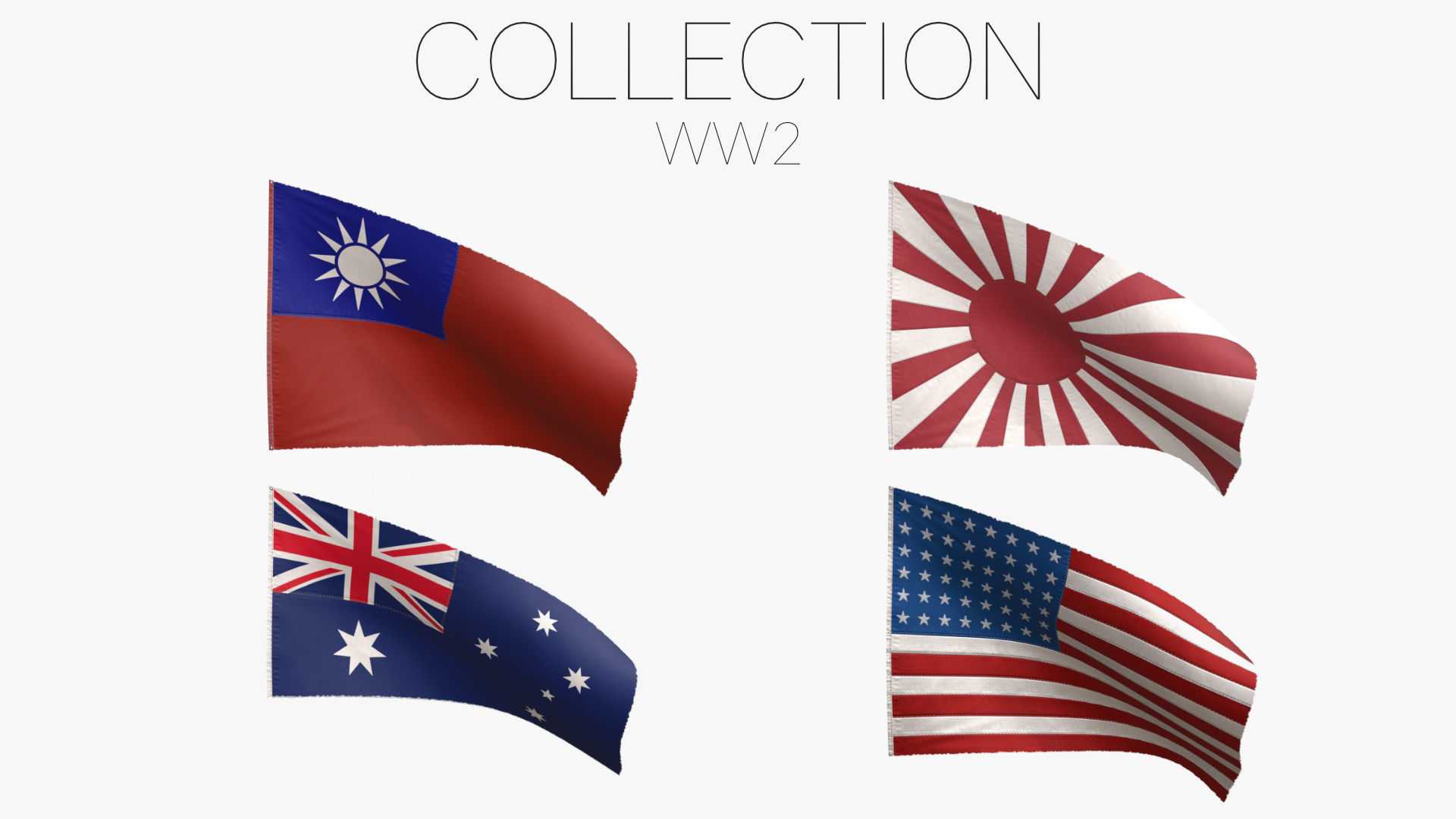 3D Model Collection World War II Flags - Pacific and Asia VR / AR / low ...