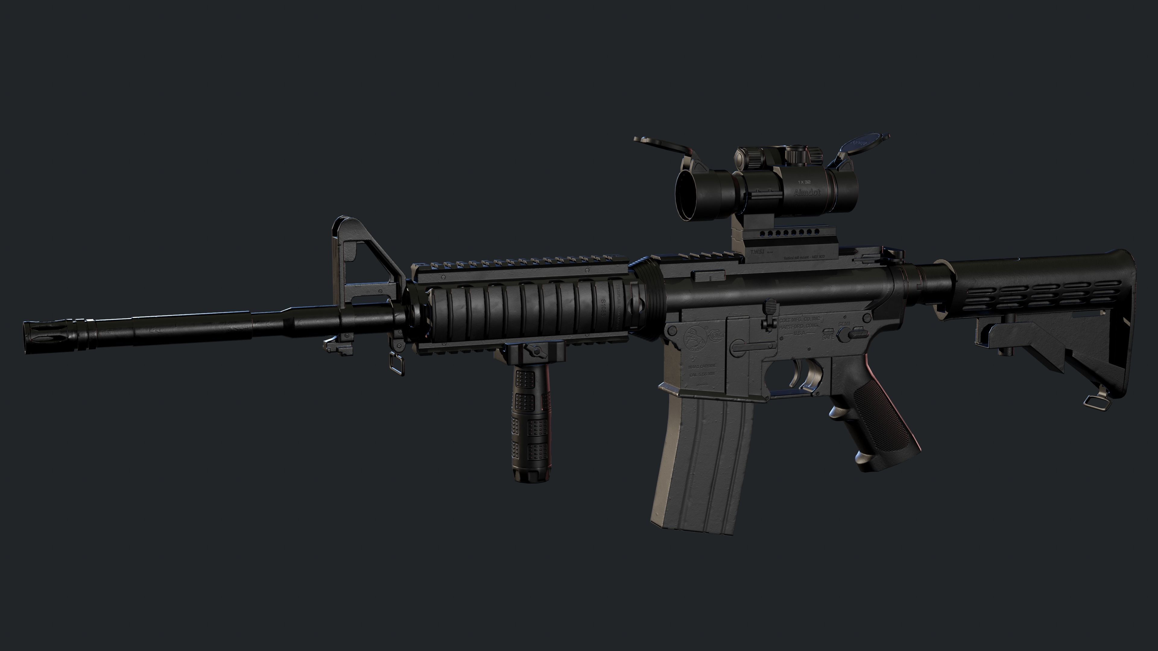 3D model M4A1 Carbine with attachments and red dot VR / AR / low-poly ...