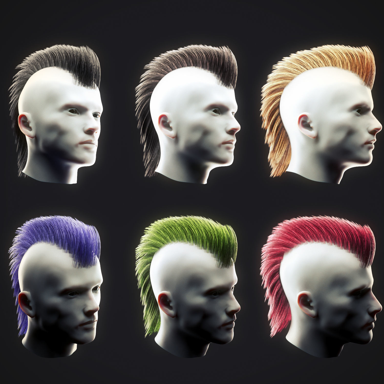 3D model Punk Hairstyle Low Poly 3 VR / AR / low-poly | CGTrader