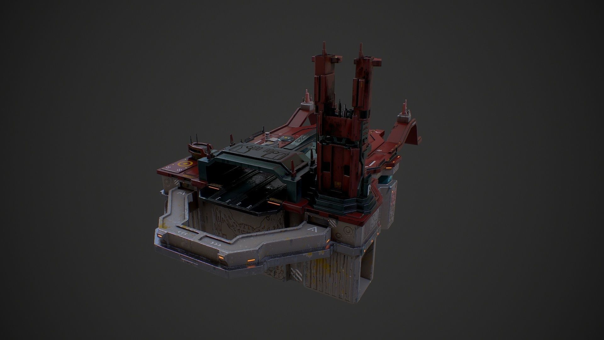 3D model Low poly sci fi detailed space port building VR / AR / low ...