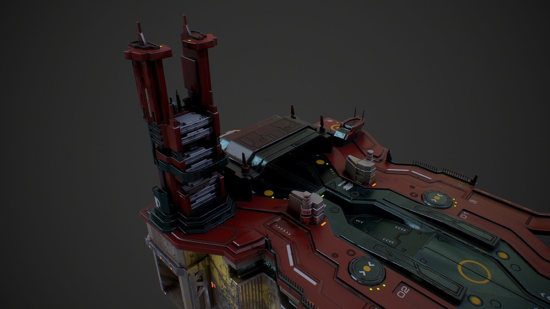 3D model Low poly sci fi detailed space port building VR / AR / low ...